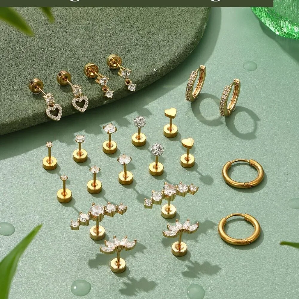 Jewelry | Flat Back Earrings Set Hypoallergenic Sterling Steel Women ...